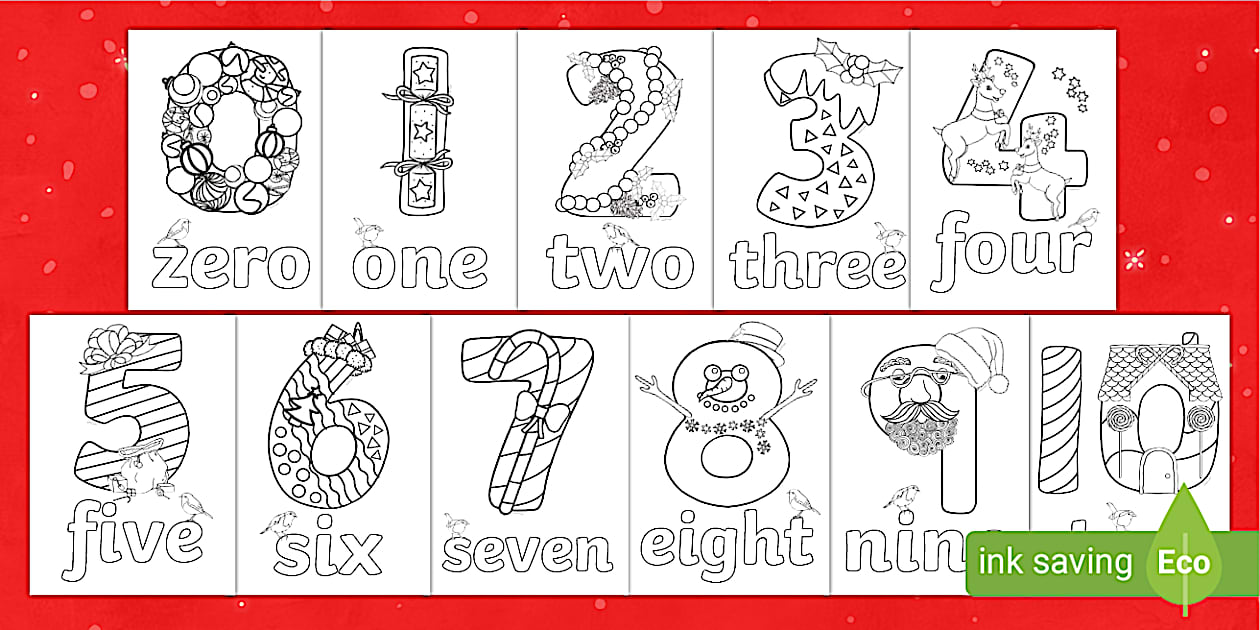 Numbers 0-10 Christmas Mindfulness Colouring Sheets - Twinkl