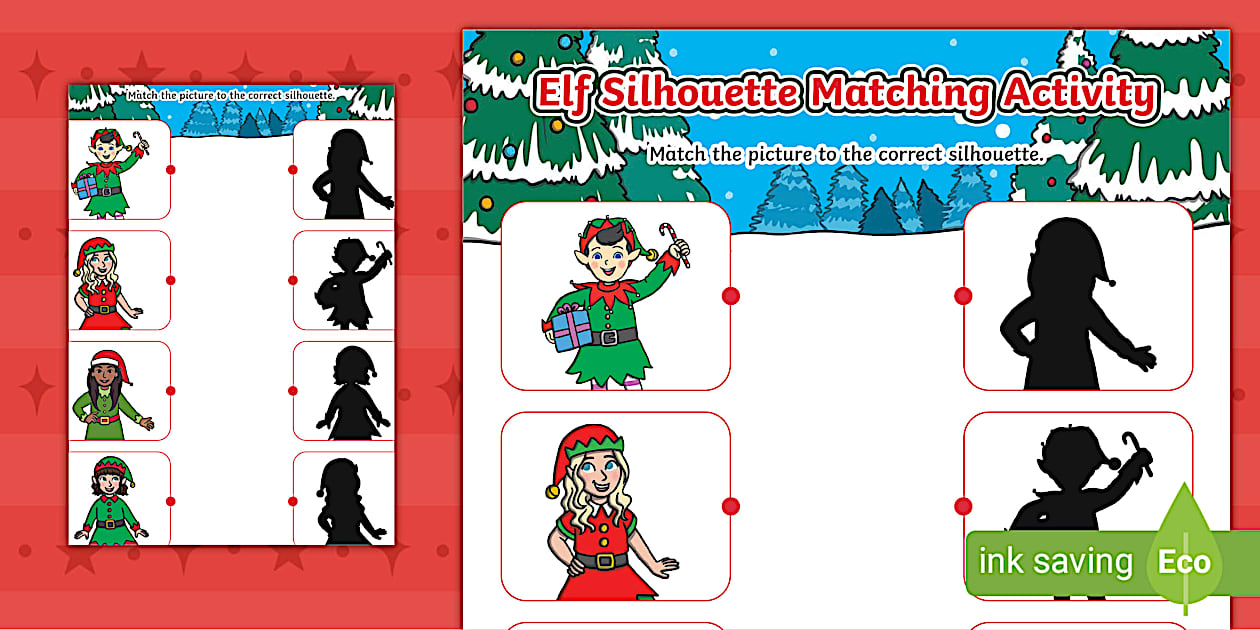 Elf Silhouette Matching Activity (teacher made) - Twinkl