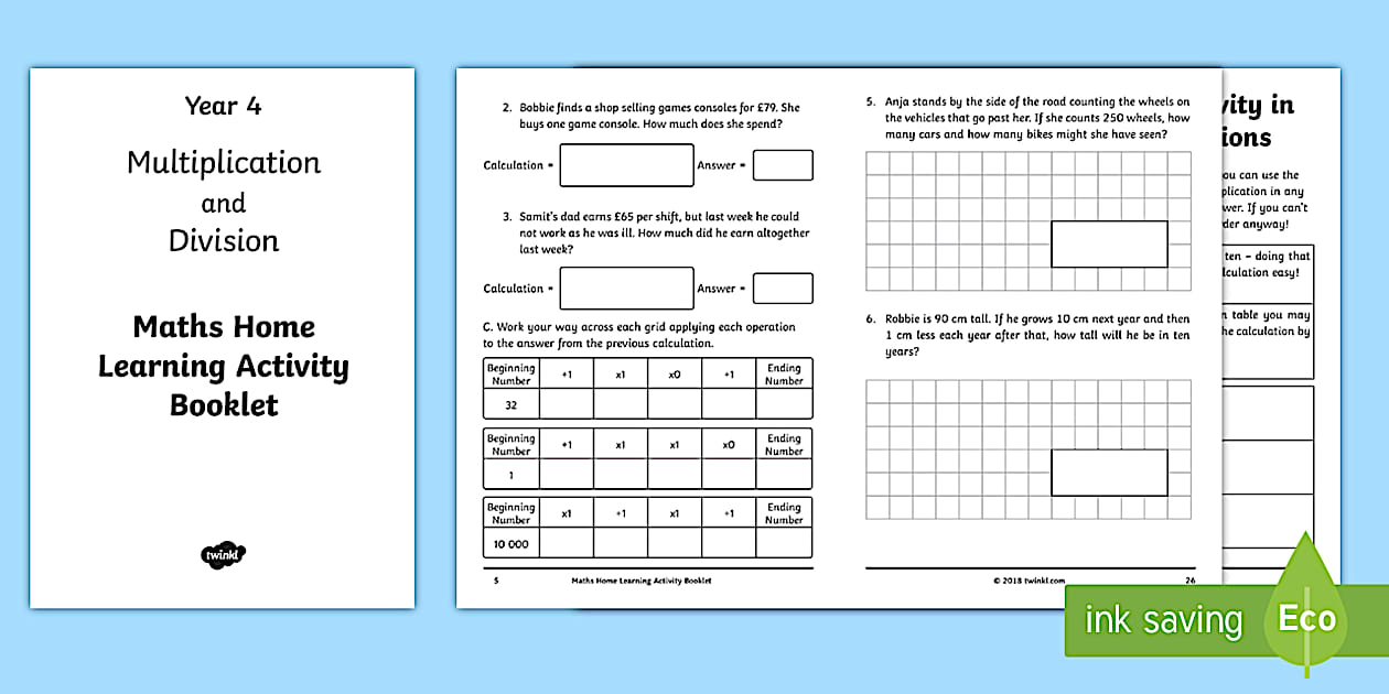 Year 4 Maths Multiplying & Dividing Home Learning Booklet