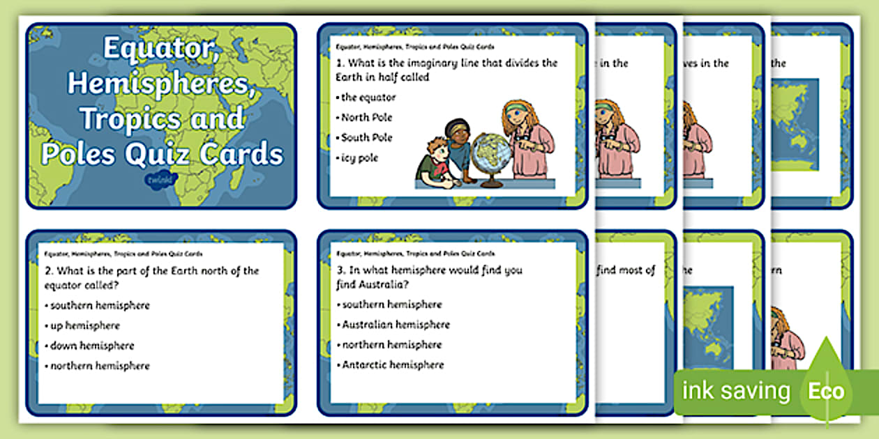 SA Equator, Hemispheres, Tropics and Poles Multiple Choice Quiz Cards