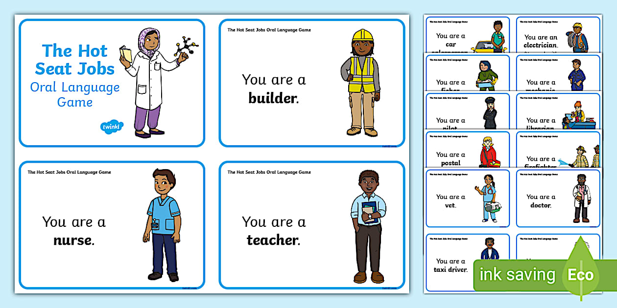 Black and White Hot Seat Jobs Oral Language Role-Play Challenge Cards