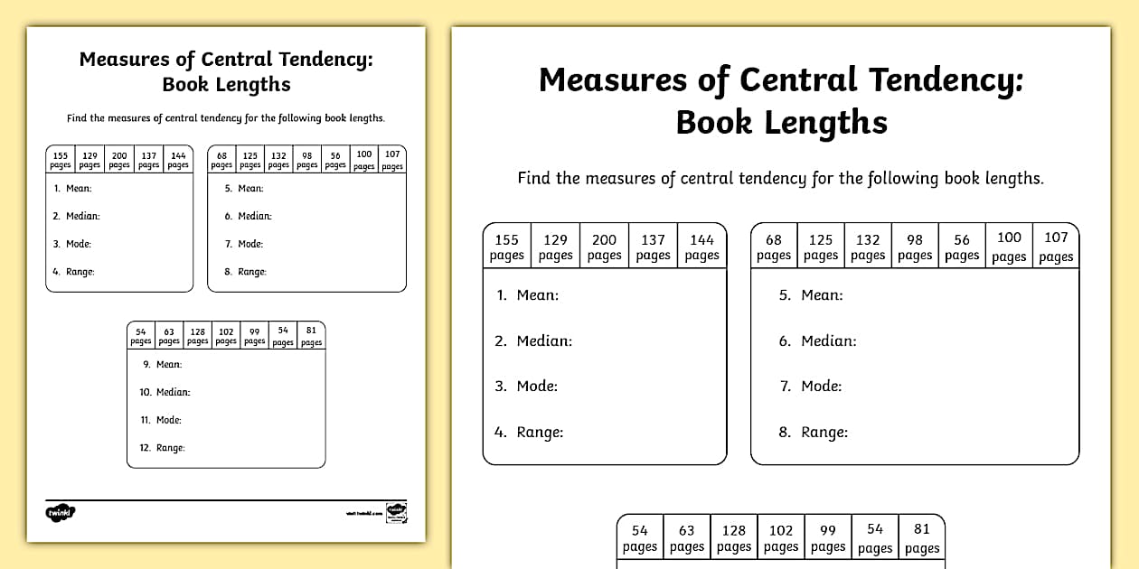 Finding Measures of Central Tendency Worksheet: Book Lengths