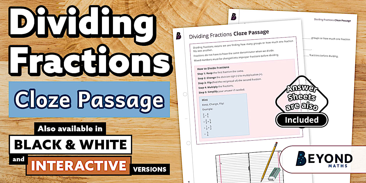 Dividing Fractions Cloze Passage Activity