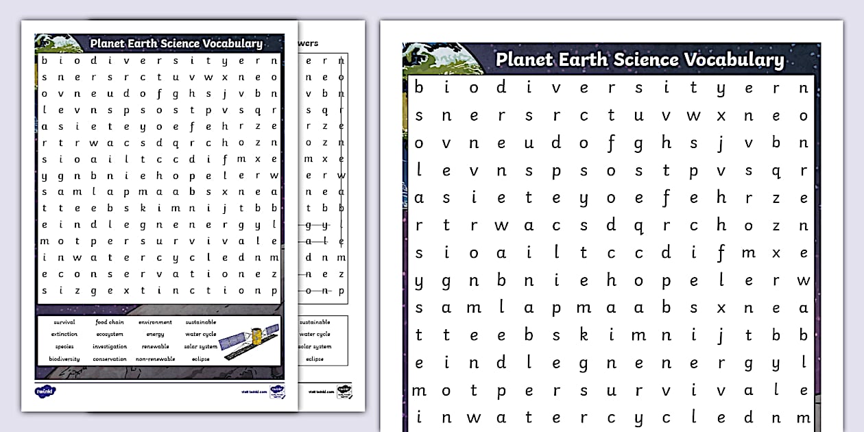 Planet Earth Science Tricky Vocabulary Word Search - Twinkl