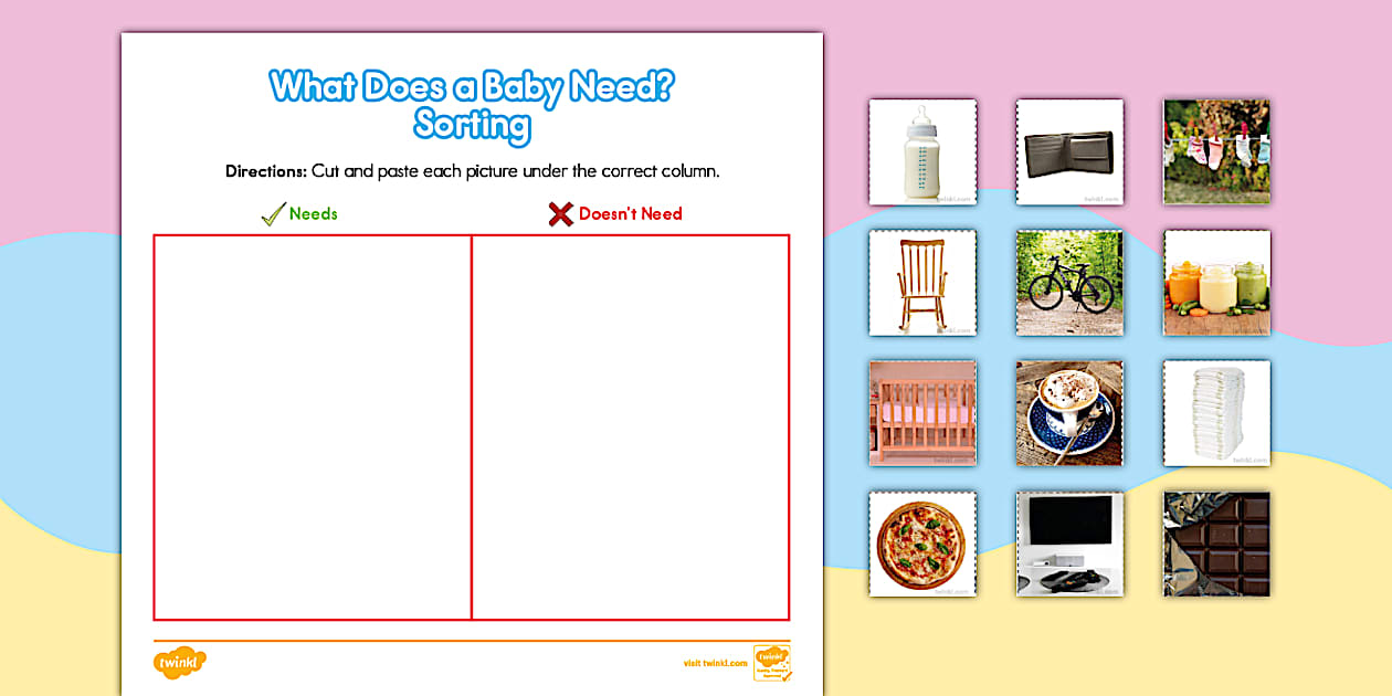 What Does a Baby Need? Sorting Worksheet (teacher made)