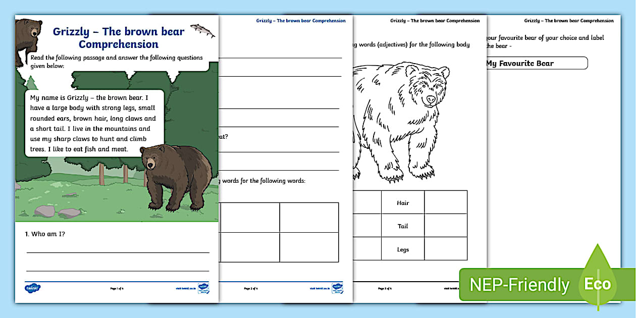 Grizzly – The brown bear Comprehension (teacher made)