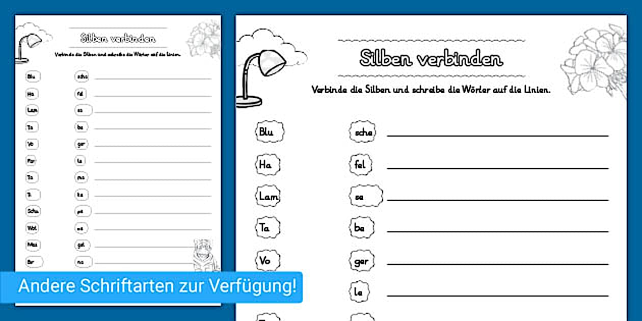 Silben verbinden - Arbeitsblatt (teacher made) - Twinkl