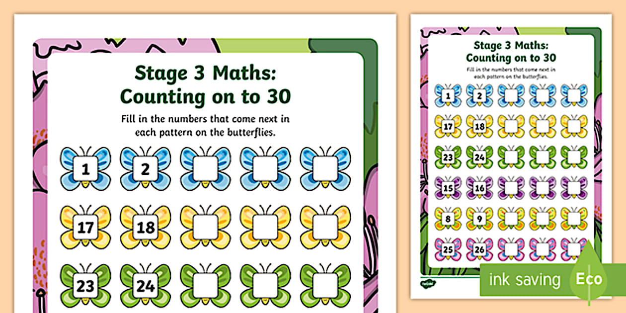 Stage 3 Maths: Counting On to 30 Worksheet (teacher made)