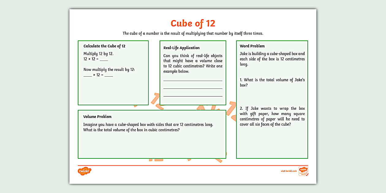 Challenge Sheet: Cube of 12 (teacher made) - Twinkl