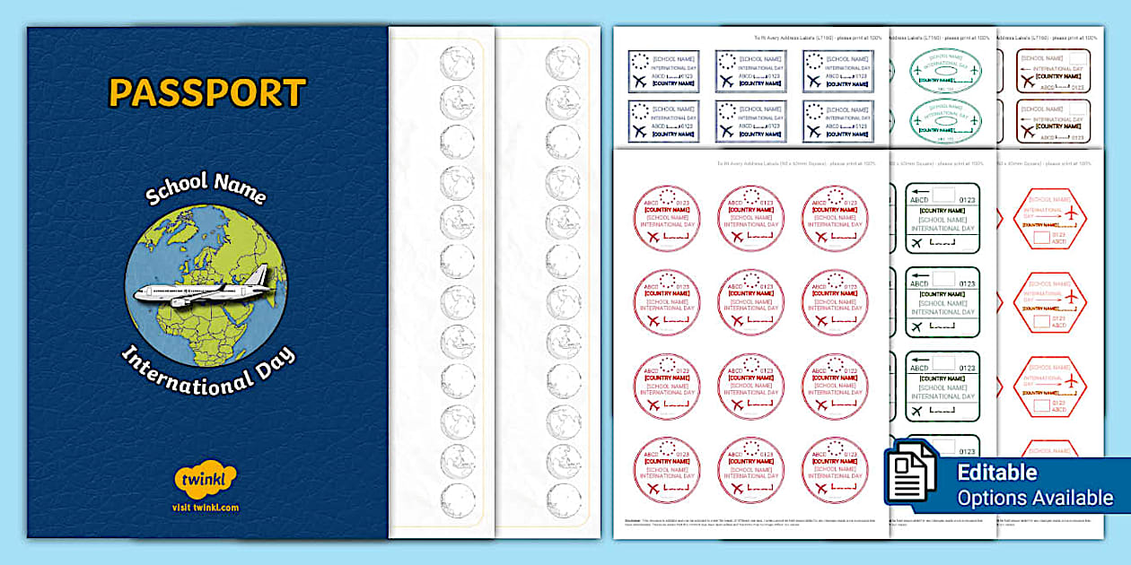 Editable International Day Passport & Stamps
