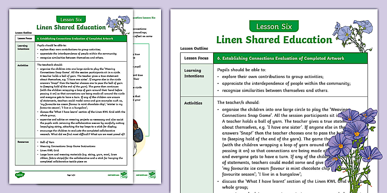 Linen Shared Education Lesson Plan Six (teacher made)