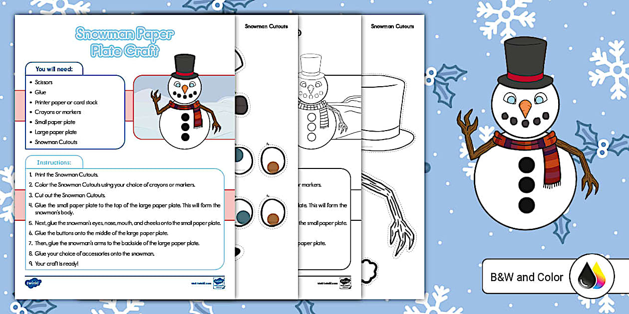 Snowman Paper Plate Craft (teacher made) - Twinkl