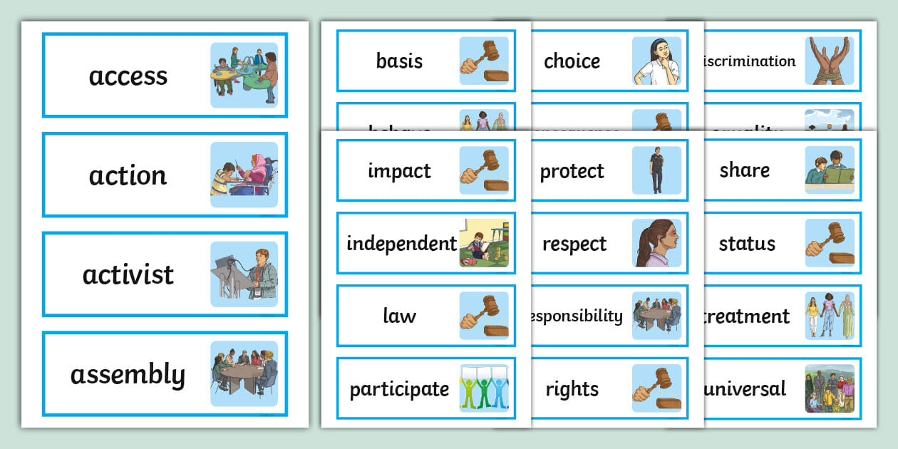 Human Rights Topic Word Cards (Teacher-Made) - Twinkl