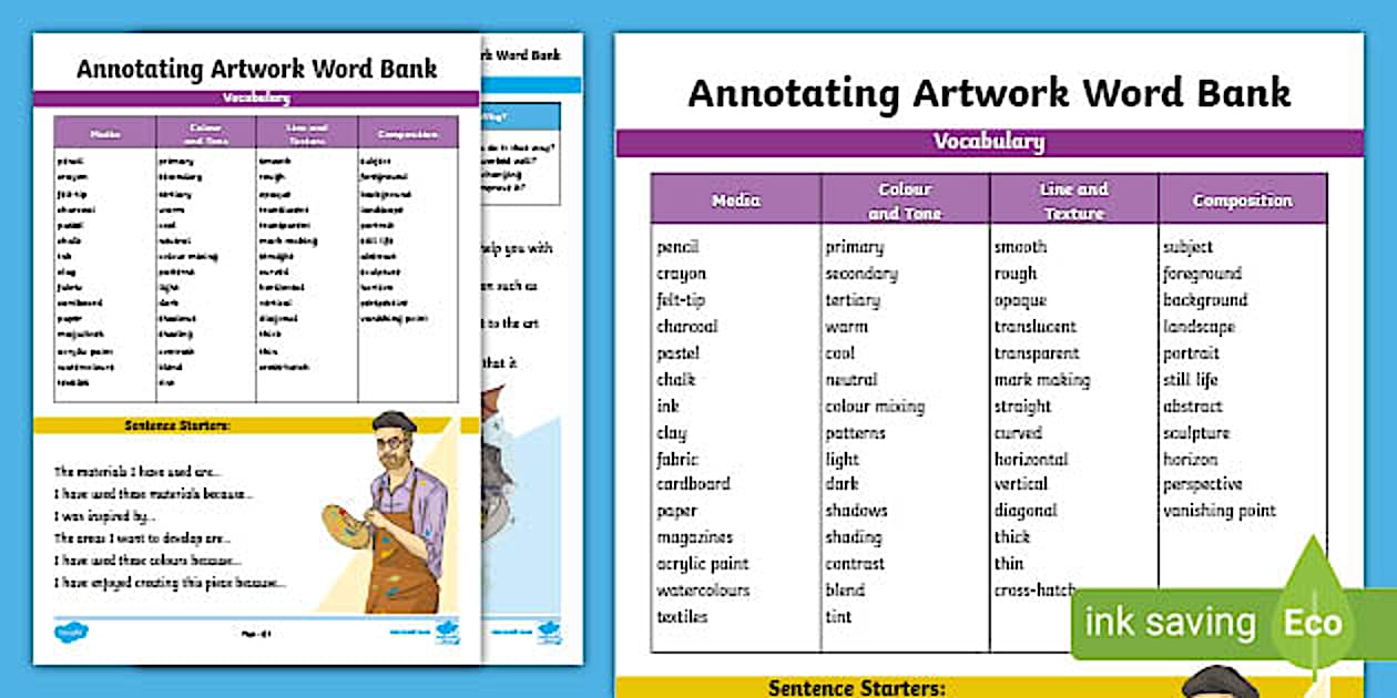 Annotating Artwork KS2 Word Bank (teacher made) - Twinkl