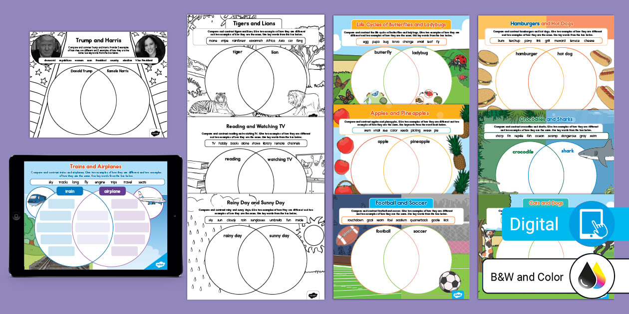 Compare and Contrast Writing Worksheet Pack for ELL - Twinkl