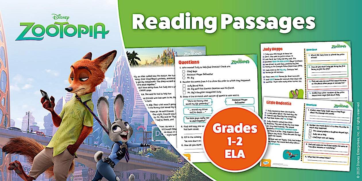 Zootopia: Reading Comprehension Pack for 1st-2nd Grade