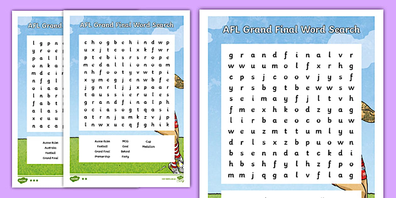 Crash Course Podcast AFL Grand Final Word Search - Twinkl