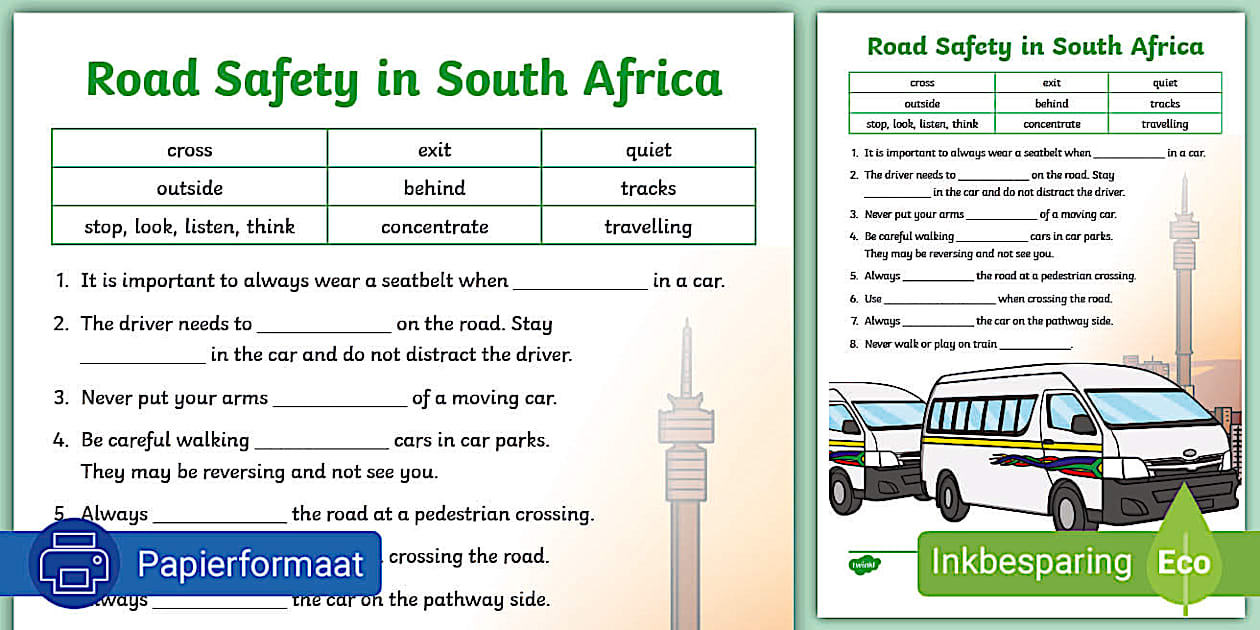 Grade 3 Life Skills Term 3 Road Safety in SA Worksheet (CAPS)