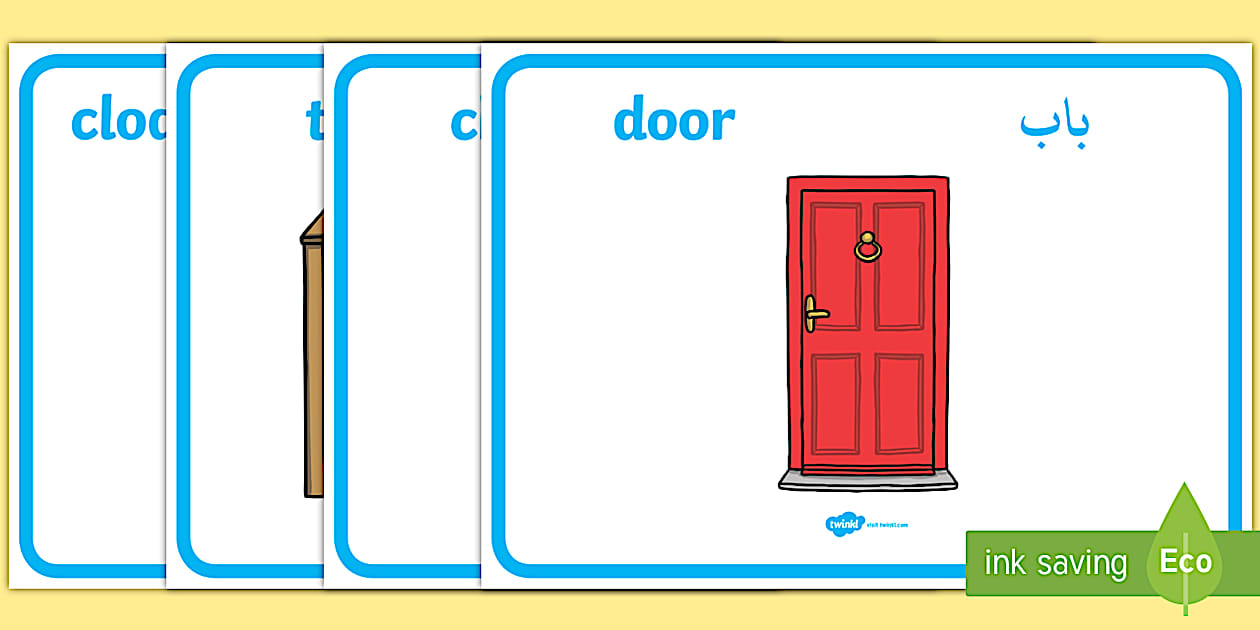 Classroom Objects Display Posters - Arabic/English - Twinkl