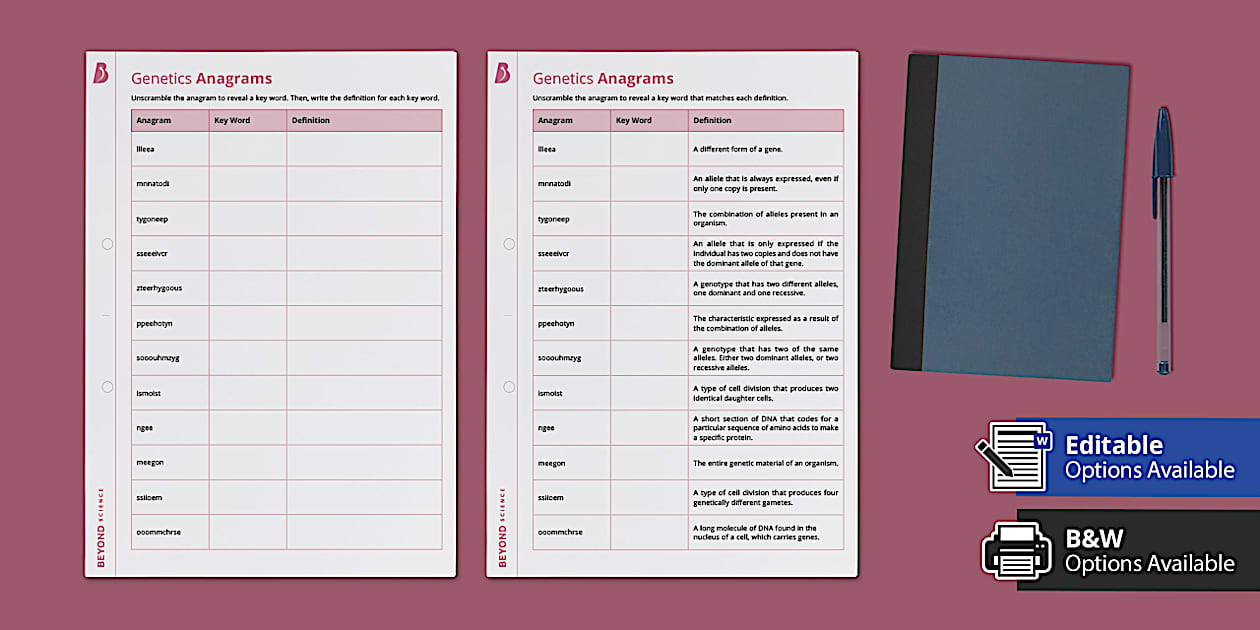 Genetics Key Word Anagrams Worksheet | GCSE Biology | Beyond