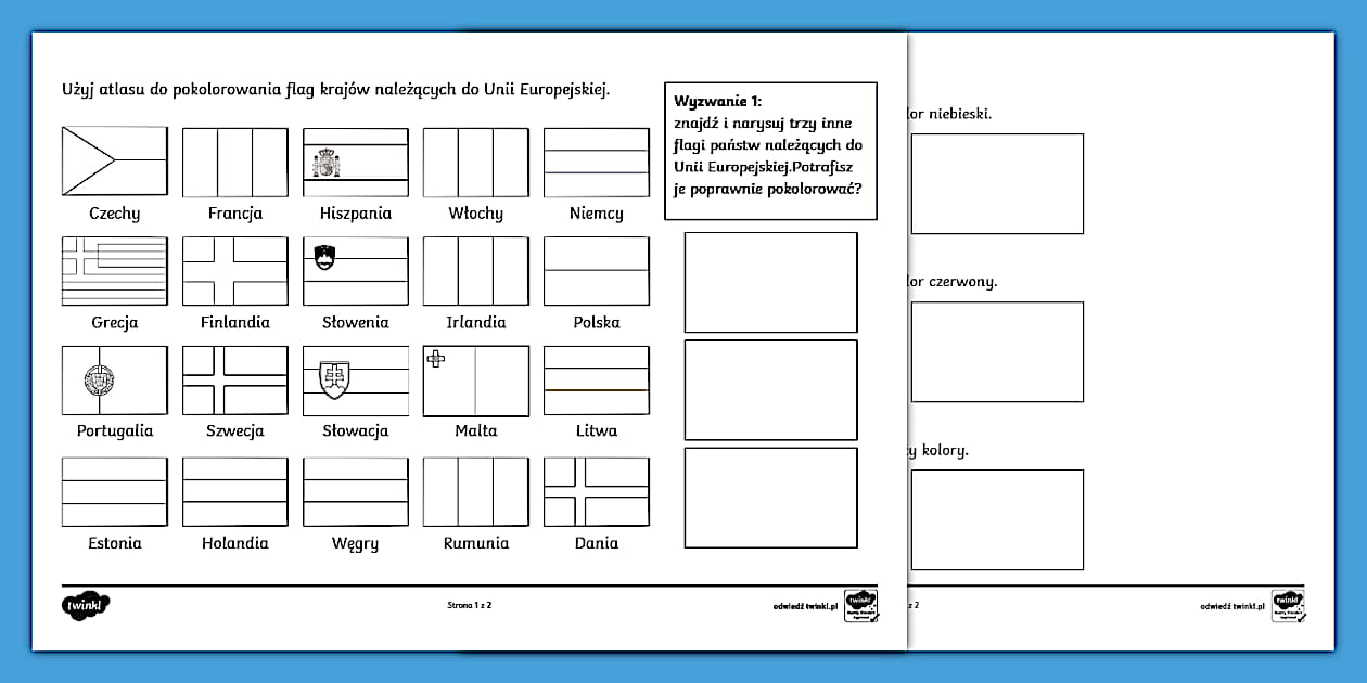 Flagi krajów Unii Europejskiej | Kolorowanka z zadaniami