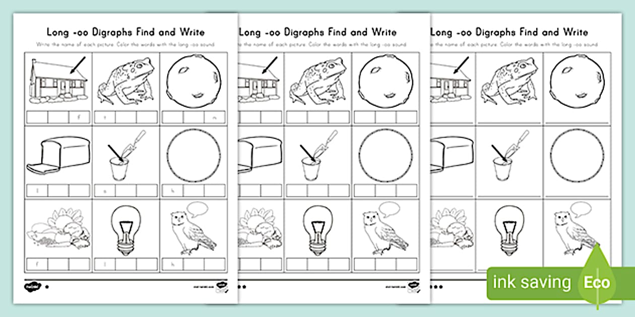 Long -oo Digraphs Find and Write Differentiated Worksheet