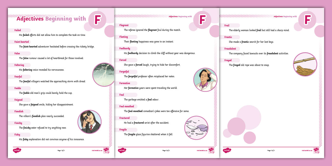 Adjectives Beginning with F - Twinkl