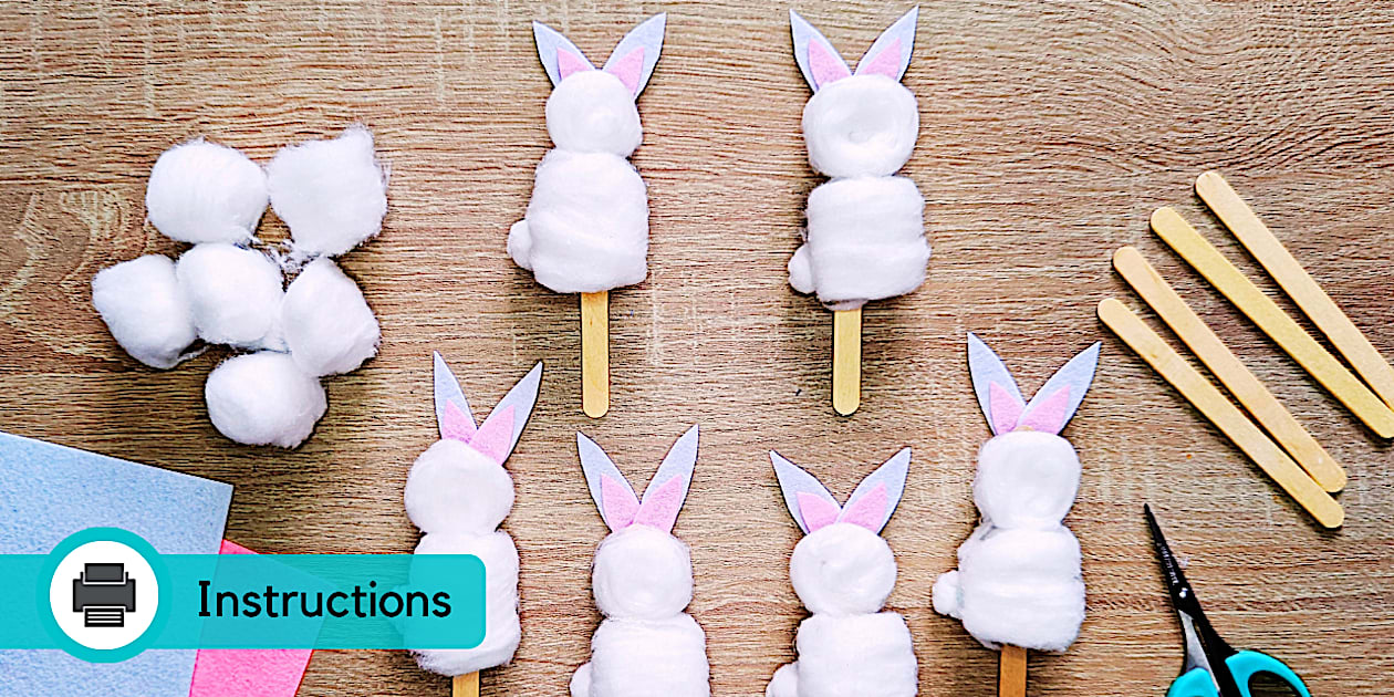 Easter Bunny Cake Toppers | Cotton Ball Bunny (Teacher-Made)