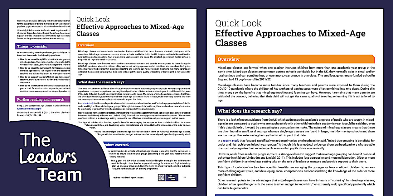 Quick Look: Effective Approaches to Mixed Age Classes