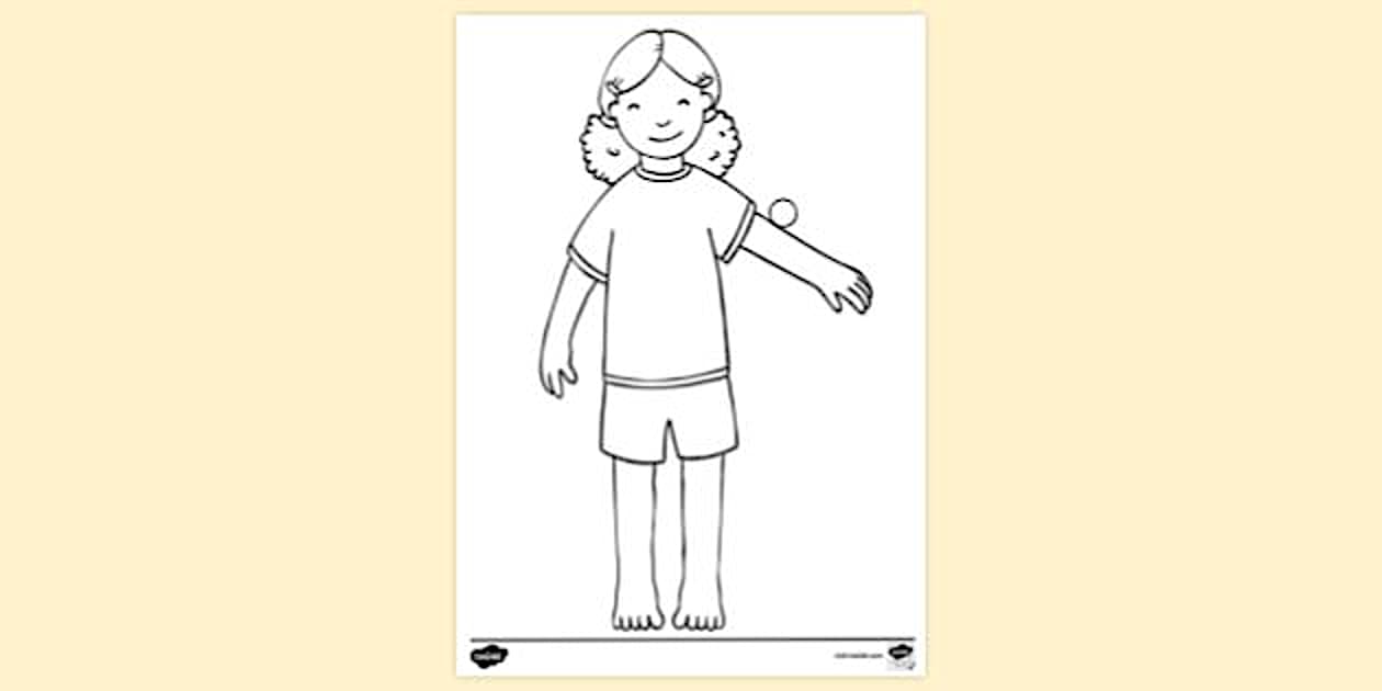 Girl Rolling Ball Down Arm Colouring Sheet (professor feito)