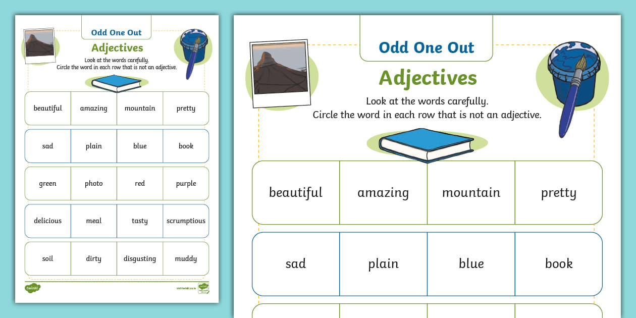 Adjectives Odd One Out Worksheet (teacher made) - Twinkl