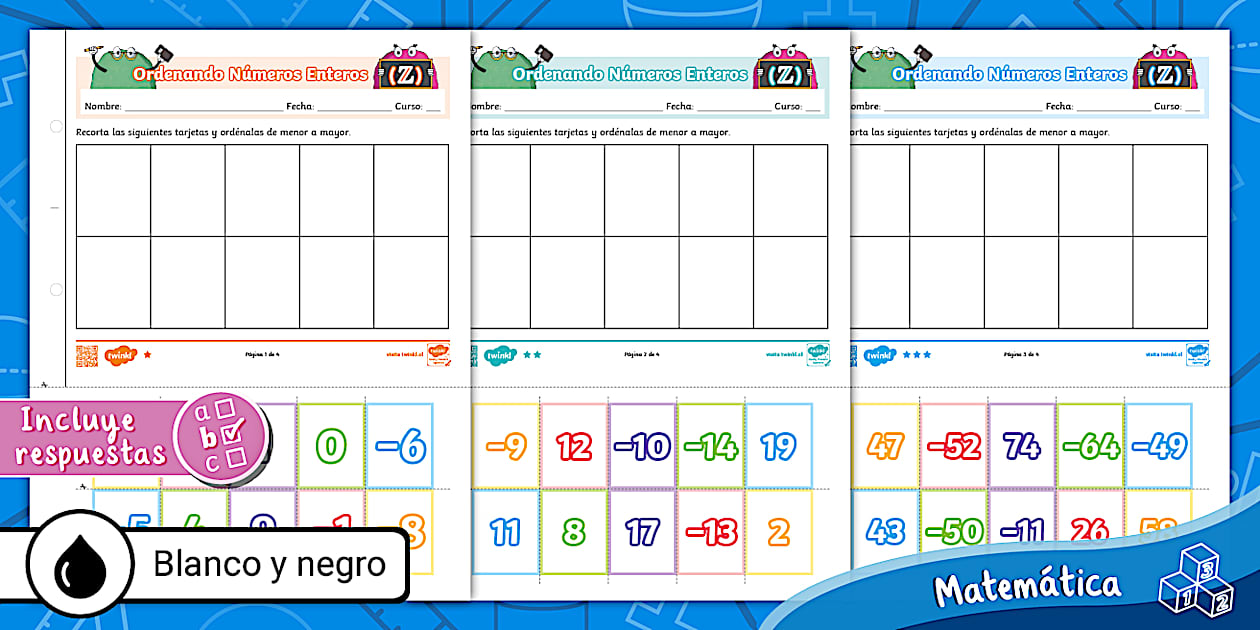 Ordenar | Números Enteros | Negativos | Positivo | 7° Básico