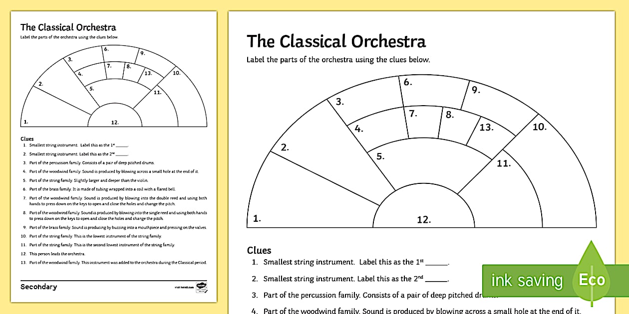 Editable The Classical Orchestra Worksheet (teacher made)