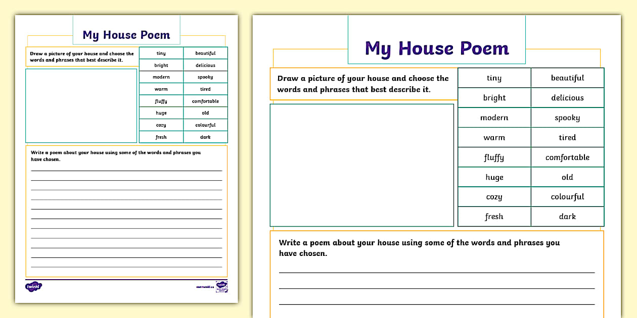 My House Poem Writing Template
