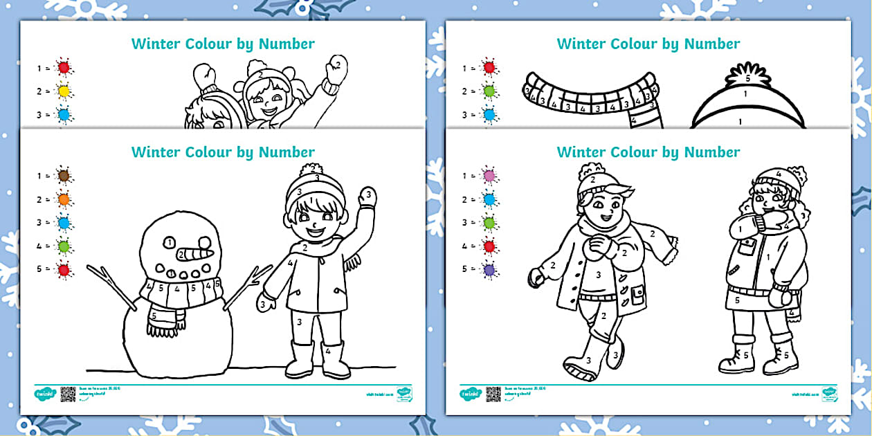 👉 EYFS Winter Colour by Number Activity Sheets - Twinkl