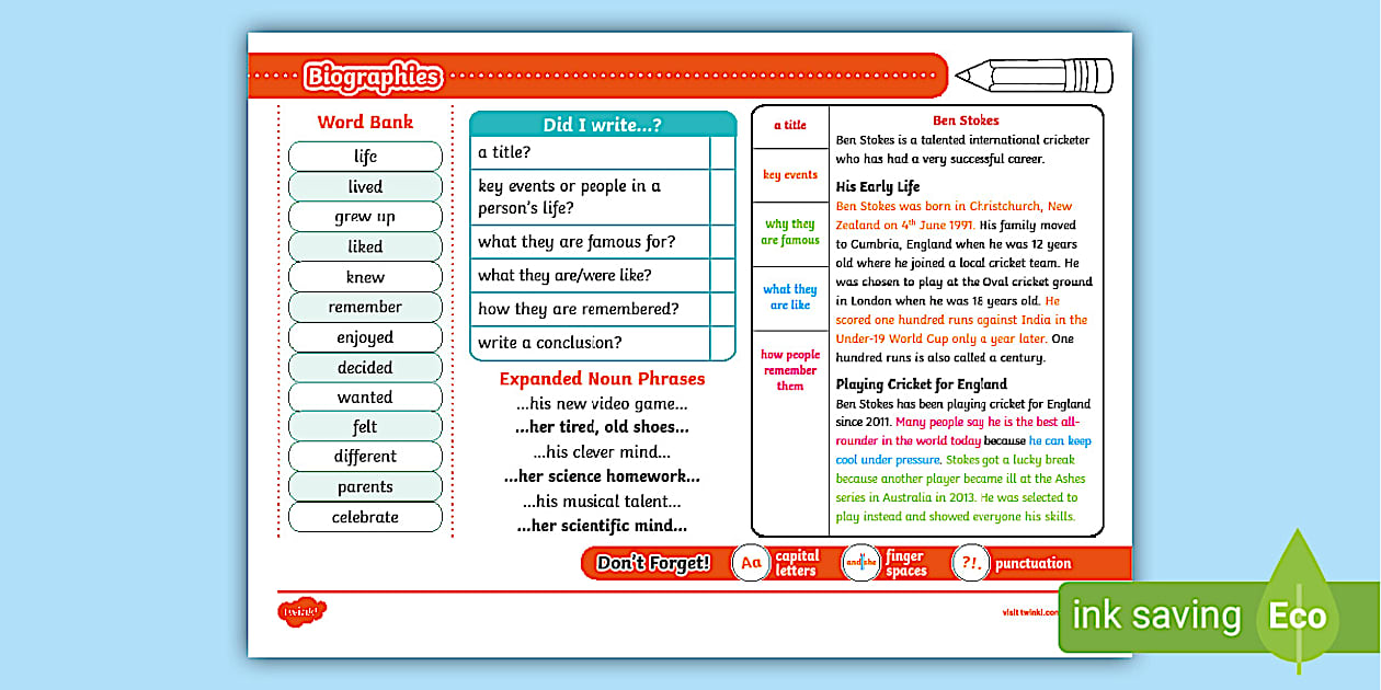 KS1 Writing: Biographies Knowledge Organiser (Teacher-Made)