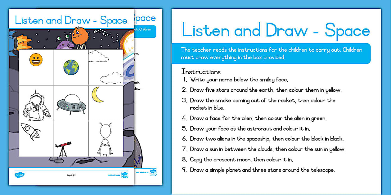 Grade R: Listen and Draw - Space (teacher made) - Twinkl