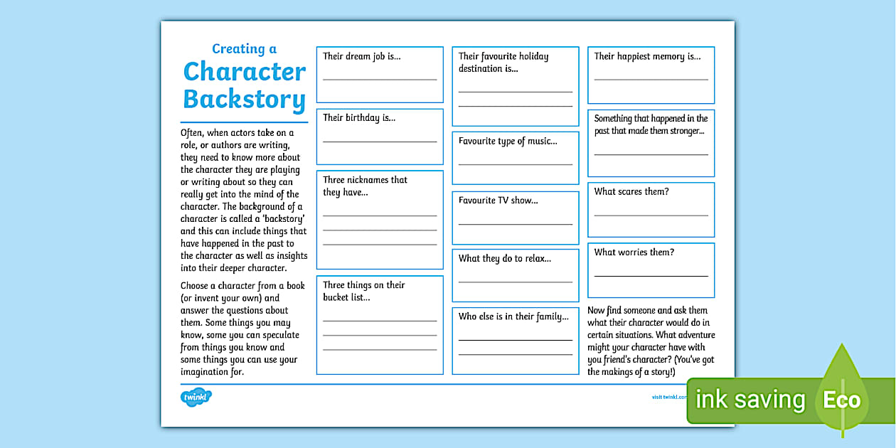 KS2 Creating a Character's Backstory Worksheet - Twinkl
