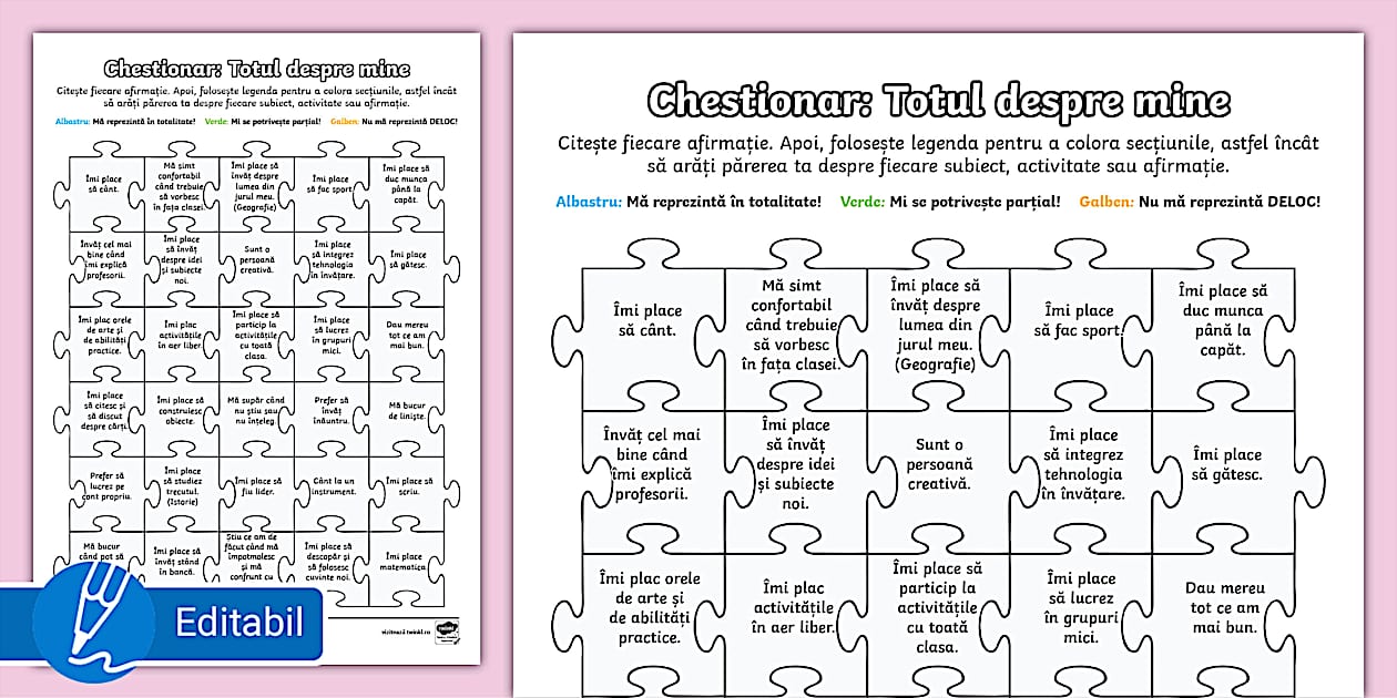 Totul despre mine – Chestionar cu cod al culorilor