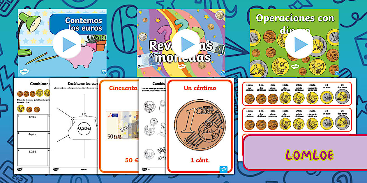 Ejercicios: fichas de monedas y billetes de euro para imprimir