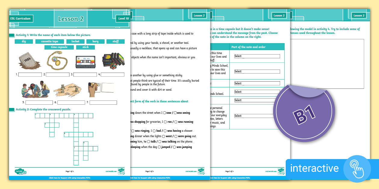 ESL Curriculum Level 10, Lesson 2 Interactive Activity Sheet