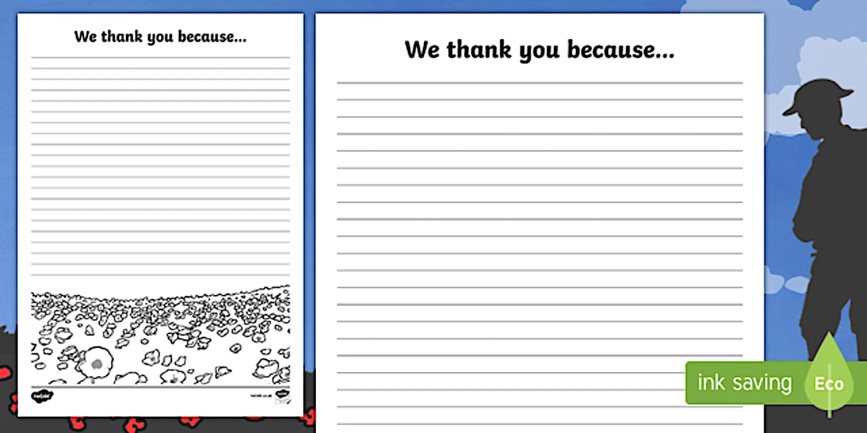 Remembrance Day 'We thank you because...' Writing Template
