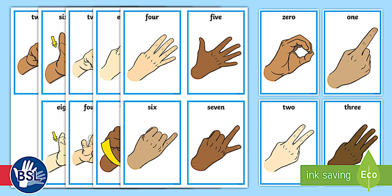 British Sign Language (BSL) Numbers Signs and Labels