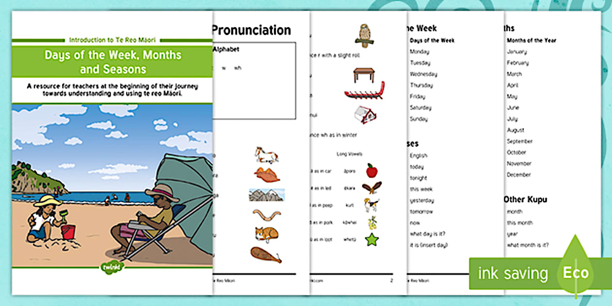 Introduction to Te Reo Māori: Days of the Week, Months and Seasons Booklet