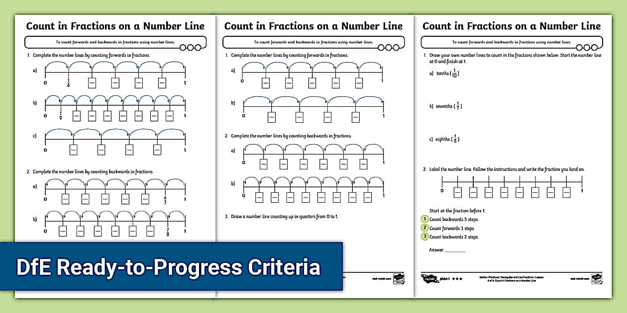 👉 Count in Fractions on a Number Line Differentiated Maths Worksheets