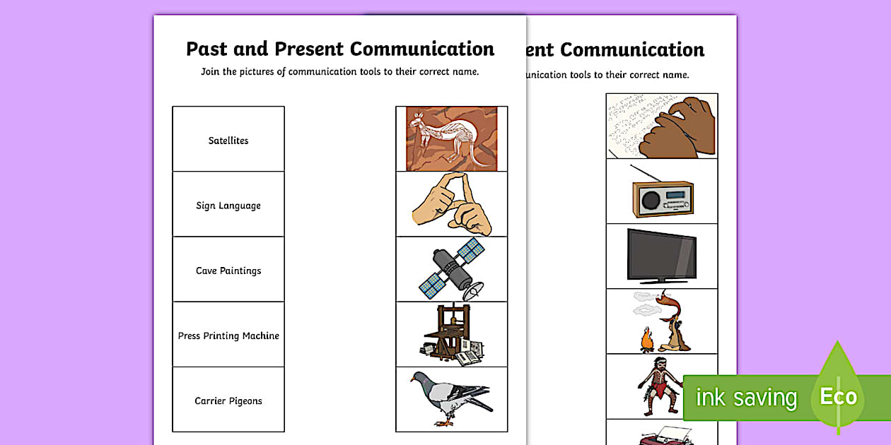 Editable Communication Past and Present Word and Picture Matching Worksheet