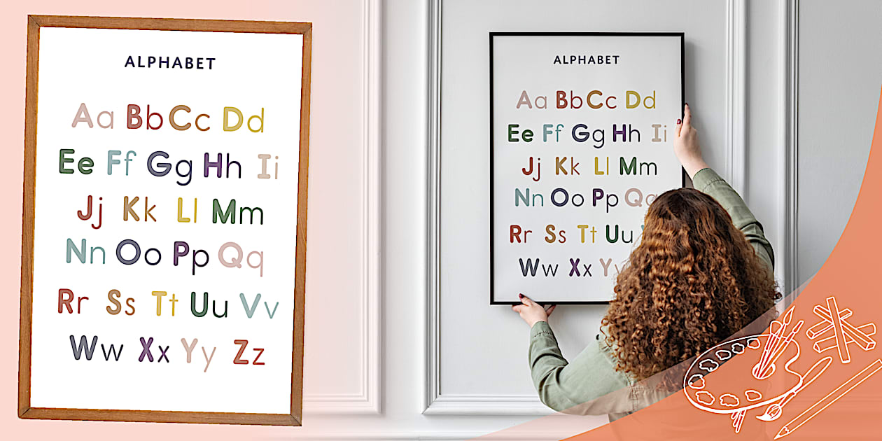 Upper and Lower Case Alphabet Muted Pastel Colours Poster