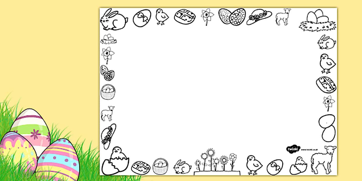 Easter Page Borders Full Landscape Black and White - easter
