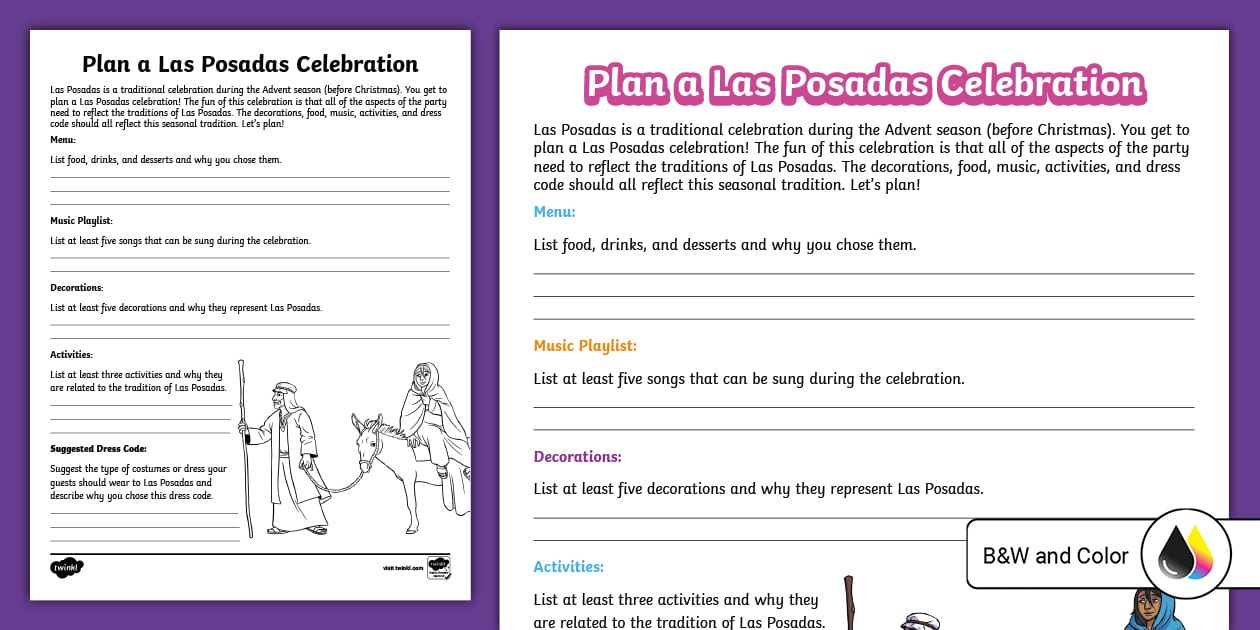 Plan a Las Posadas Celebration Worksheet for 3rd-5th Grade