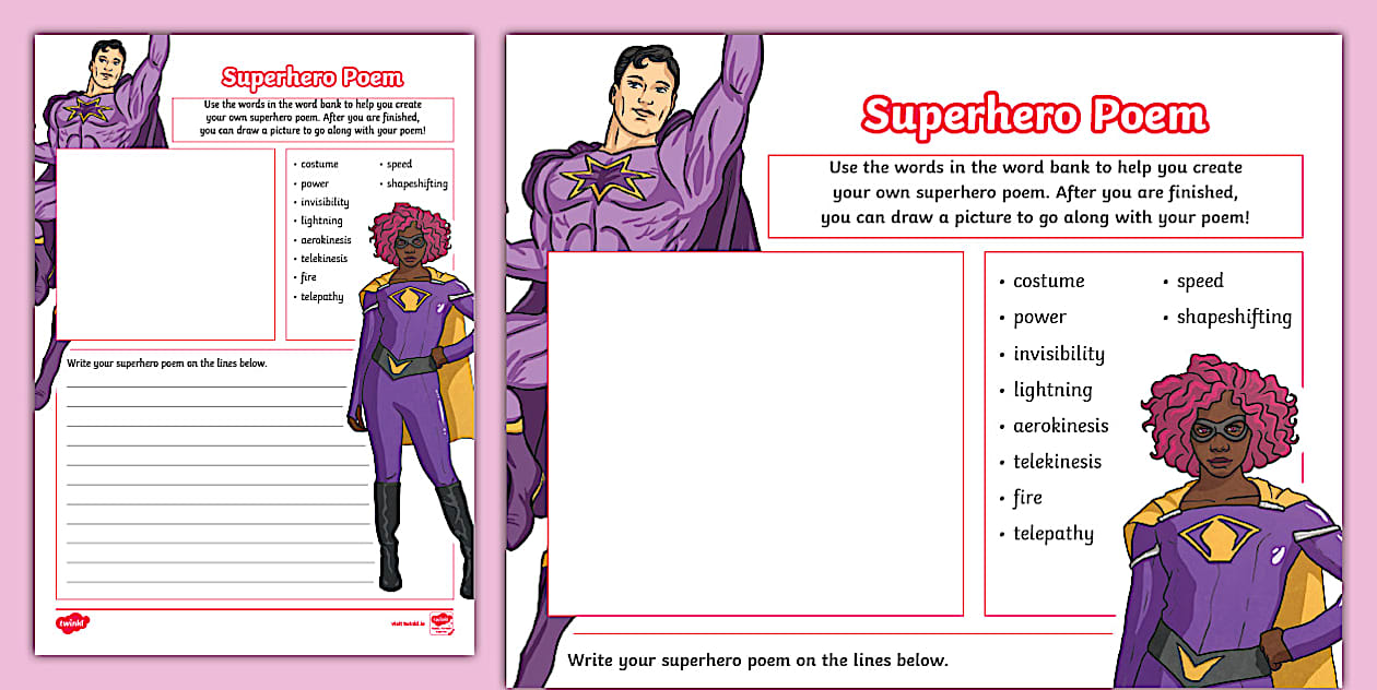 Superhero Poem Writing Template (teacher made) - Twinkl